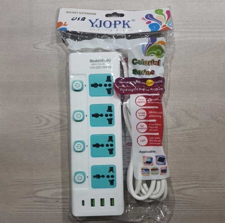 Electrical extension with 4 sockets, 3 USB and 1 USB - C type | Daraz.pk