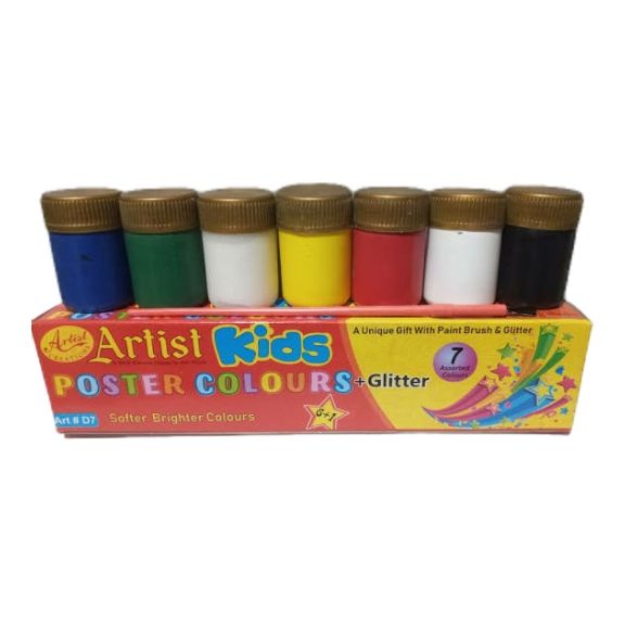 Artist Kids Poster Color Set (6+1) with Glitter Bottle & Free Brush ...