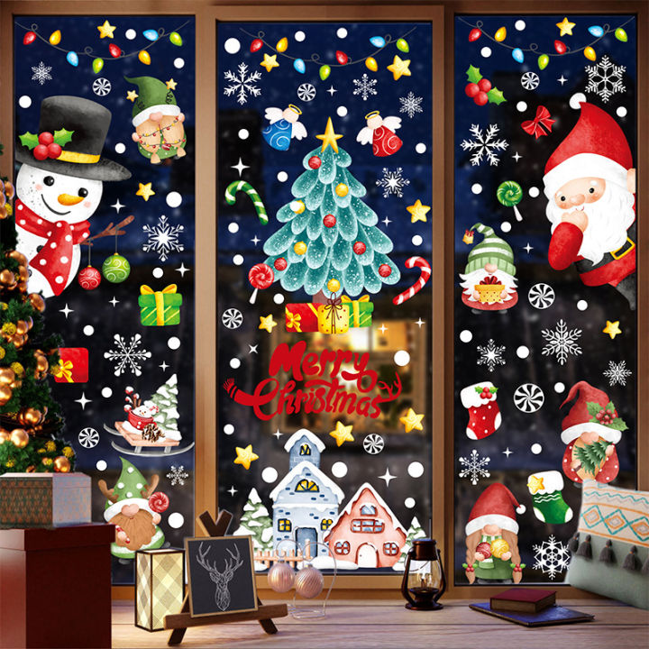 Christmas Static Window Clings - Santa Claus & Tree Decals for Holiday ...