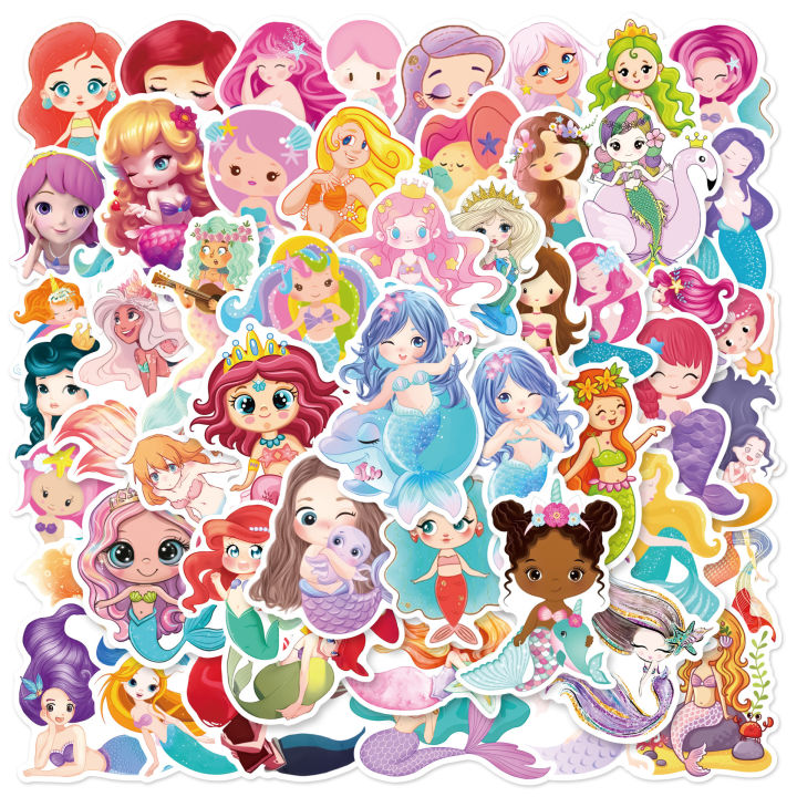 50 Sheets Cute Mermaid Graffiti Sticker Party Decoration Bicycle Cup ...