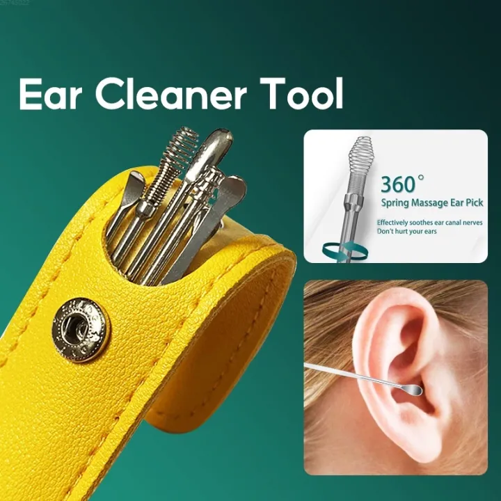 1set 6 PCS Ear Pick Set Portable Ear Cleaner Set Stainless Steel With ...