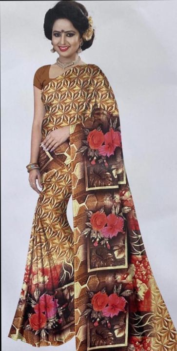 Indian Tex Brown Crape Georgette Saree | Daraz.lk