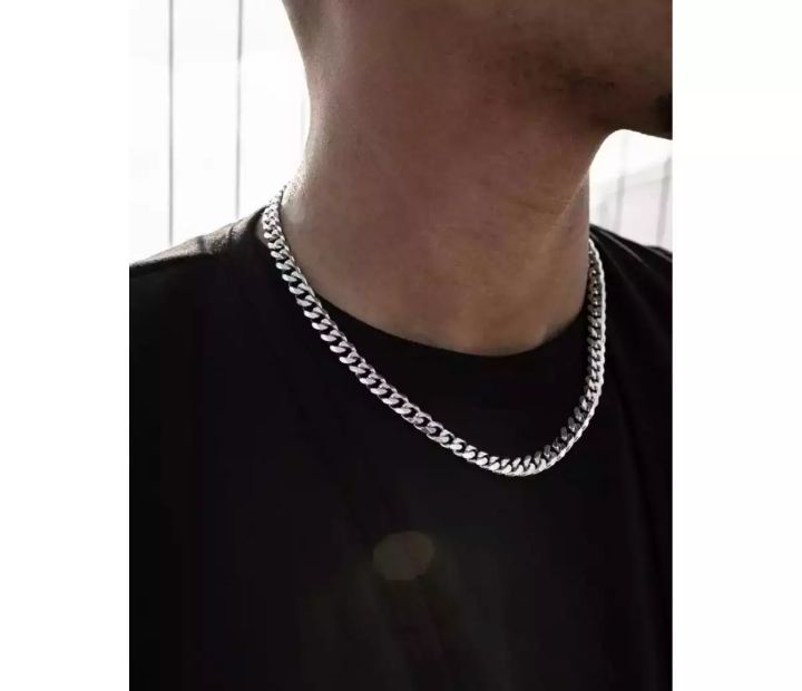 Silver Stainless Steel Cuban link Neck Chain For Men | Daraz.pk