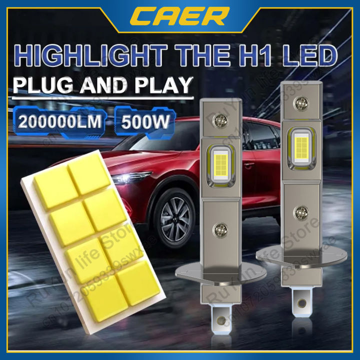 2 Pcs H1 LED Headlight 500000LM 6000K 500W 7585 CSP High Low Beam Turbo ...