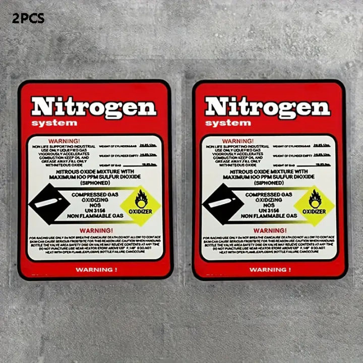 2PCS/SET Red Nitrogen System Warning Sticker Oxidizer Label Waterproof ...