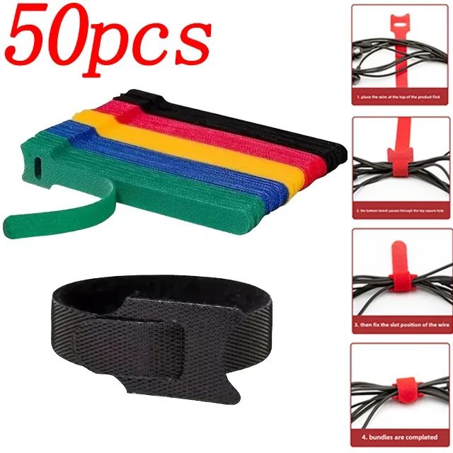 50pcs Reusable Hook and Loop Cable Ties Fastening Straps Multi-Purpose ...