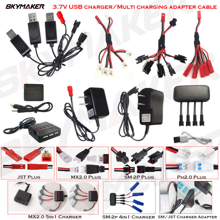 Lipo Battery 1s 3.7v USB Charger Cable JST MX2.0 SM-2P For SYMA Hubsan ...