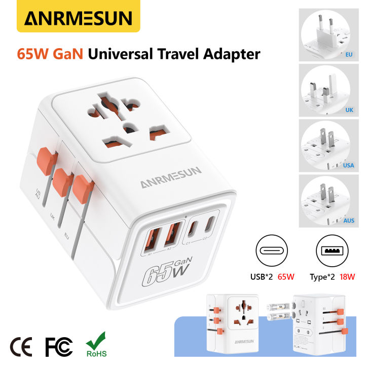 Universal Travel Adapter With 4 AC Outlet 2 Type C USB Surge Protector ...