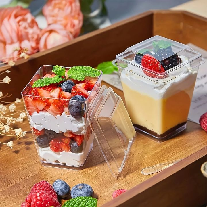 10/20/30pcs-Disposable Plastic Mousse Cup Ladder Shaped Cup Pudding Cup ...