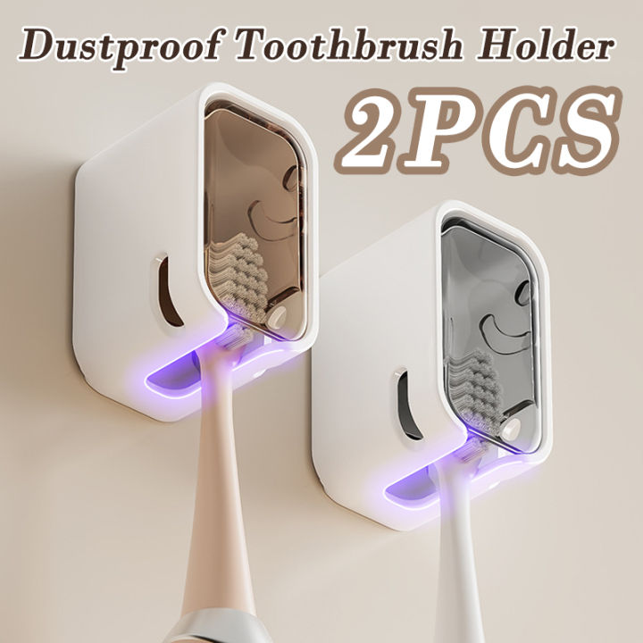2PCS Wall Mounted Toothbrush Holder Dustproof Toothbrush Storage Box ...