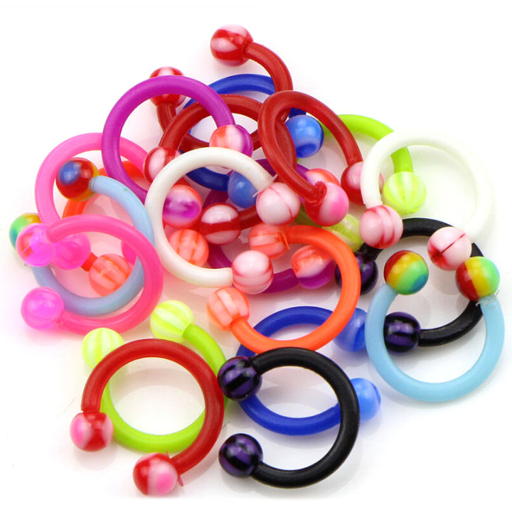 {CC44} 20 Pcs/Set C Shaped Ball Acrylic Helix Nose Hoop Ring Piercing ...