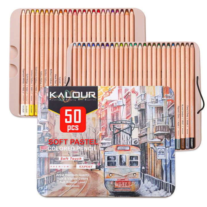 KALOUR 50 Piece Professional Soft Pastel Colored Pencil Wood Skin Tints ...