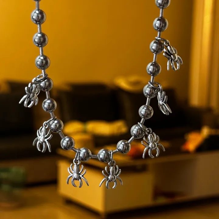 Goth Chunky Beads Spider Cross Tooth Charms Choker Necklace Y2K Grunge ...