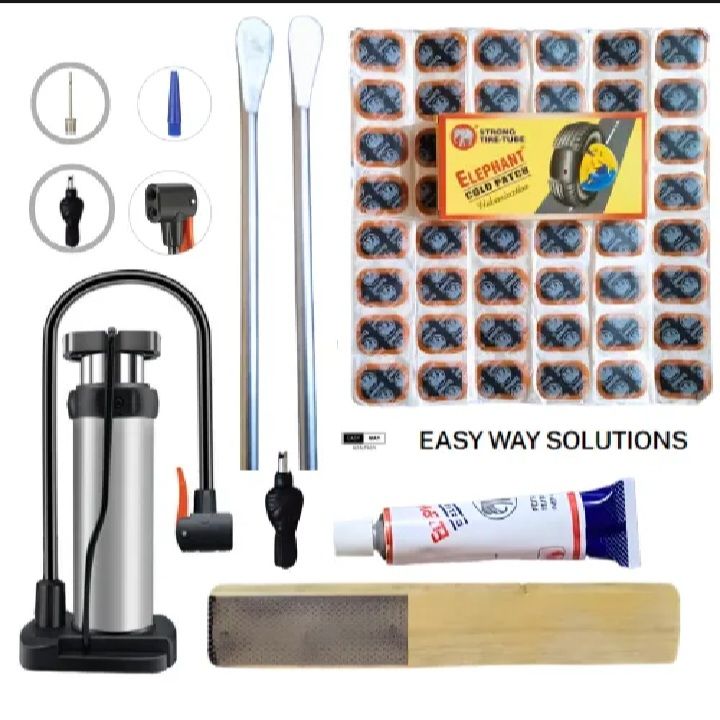 Puncture Repair Kit: foot Air Pump 48 Cold puncture patch, Film, Glue ...