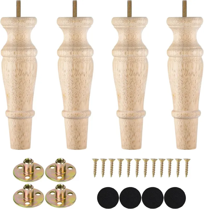 Wooden Furniture Legs 6 Inch/8 Inch Set of 4 Unfinished Replacement ...