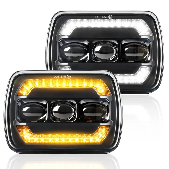 HL 7x6inch LED Square Headlights Amber Turn Signal DRL Hi/Low Seal ...