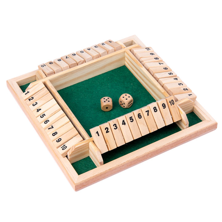 Four Sided 10 Numbers Shut The Box Board Game Wooden Flaps & Dice Set ...