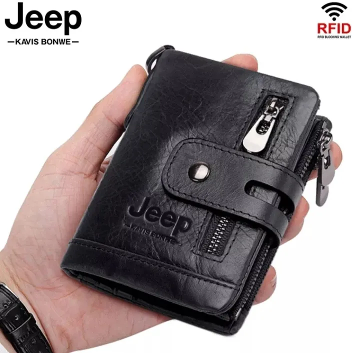 Jeep Leather Rfid Wallet Men Crazy Horse Wallets Coin Purse Short Male ...
