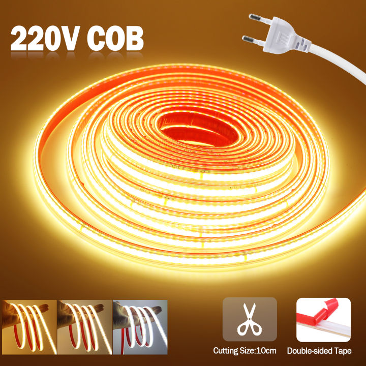 AC 220V COB Strip IP65 Waterproof 10CM Cut 240Leds/M 3000K 4000K 6000K ...
