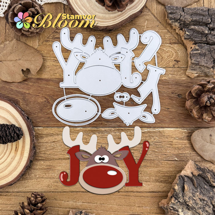 Original Lovely Christmas Deer Layers Title JOY Metal Cutting Dies ...