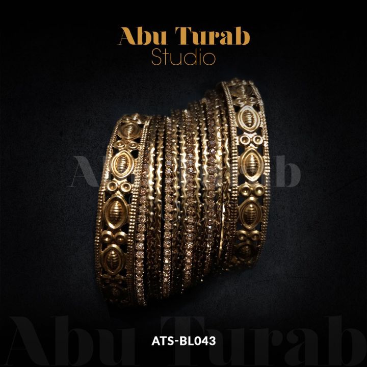 Abu Turab Studio - Golden Bangle Set With Copper Work & Copper Stones For Girls | Daraz.pk