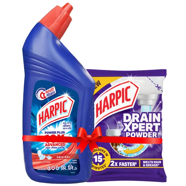 Harpic Toilet Cleaning Liquid Power Plus 10x Stronger 500ml + 45g Drain ...