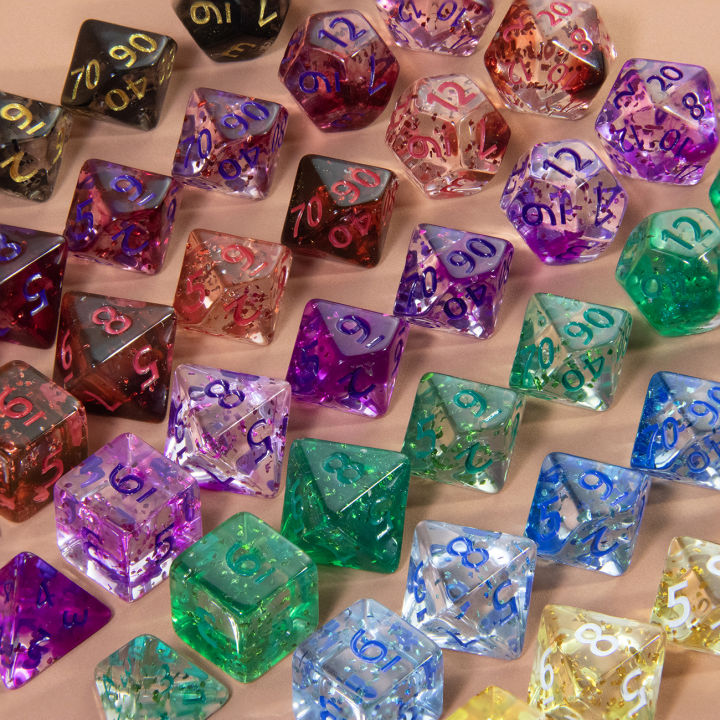 Polyhedral Dice Set Transparent D&D Dices with Glitter Effect for Board ...