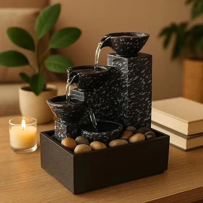 Mini Indoor Fountain Desk Fountain Decoration with Warm White LED ...