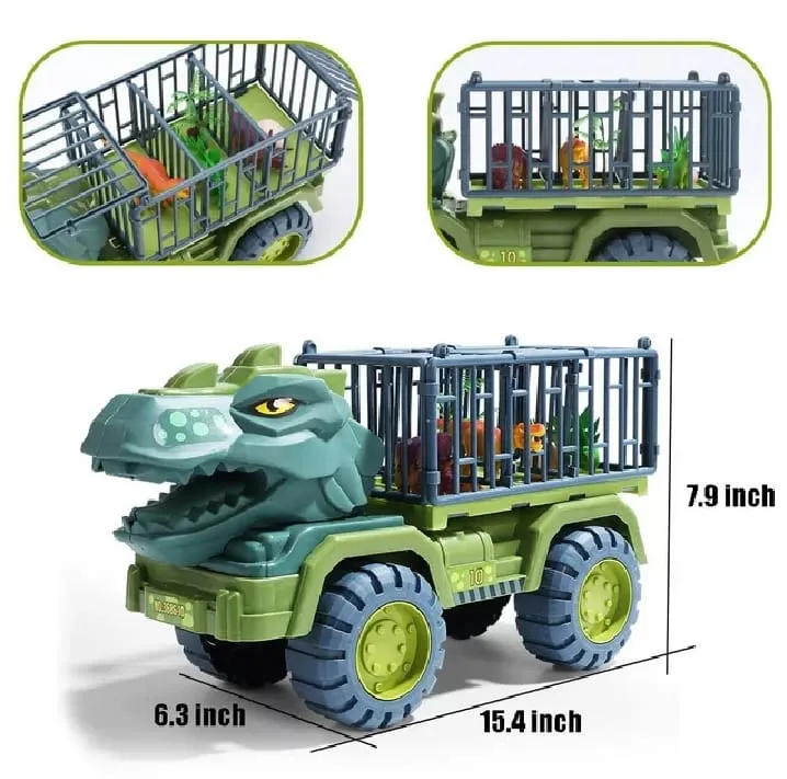 Dinosaur Transport Truck Toy with Cage & Mini Dino Figures ...