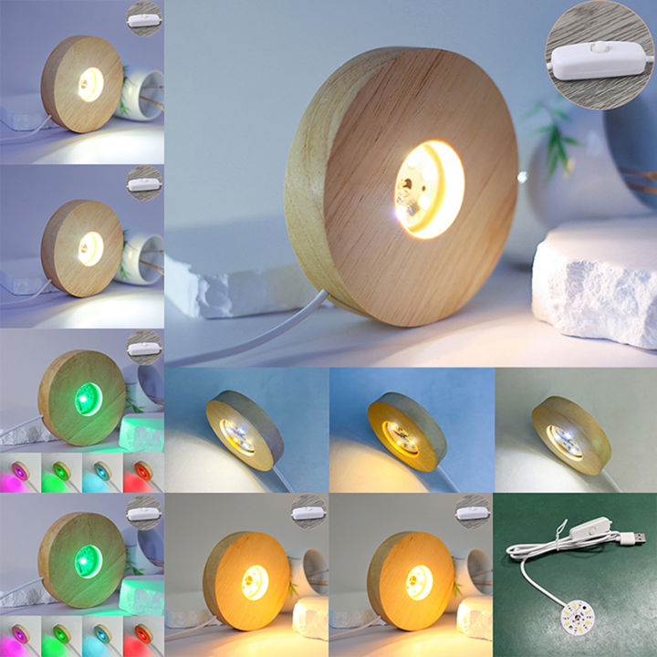 10cm Wood Light Base Rechargeable Wooden LED Rotating Display Stand ...