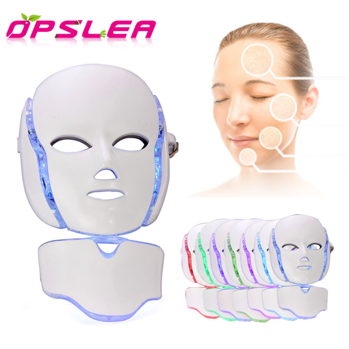 7 Colors LED Facial Mask Neck Skin Rejuvenation Photodynamic Anti Acne ...