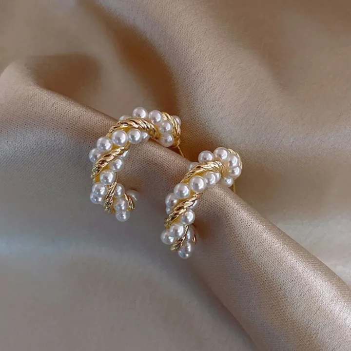 New Elegant Korean Imitation Pearl Hoop Earring Small Round Circle C ...