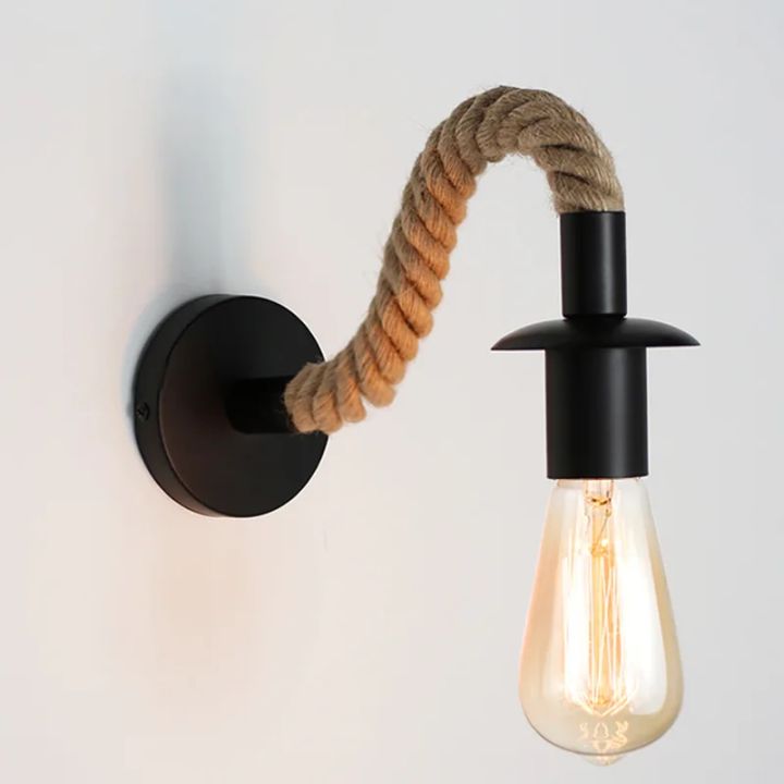 Vintage Wall Lamp Hemp Rope Retro Wall Sconce Nordic Modern Light ...