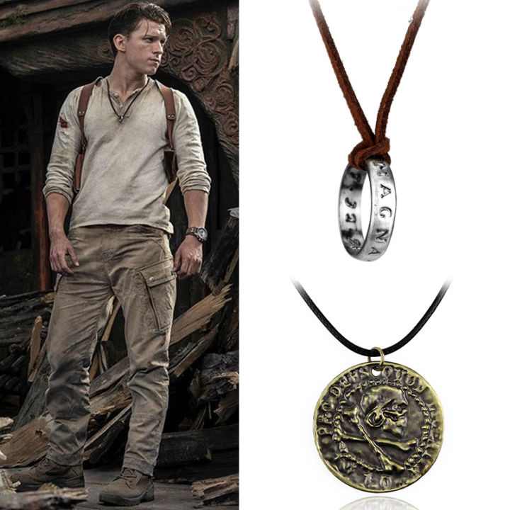 Movie Game Uncharted 4 Necklace Nathan Drake Cosplay Ring Leather Code ...