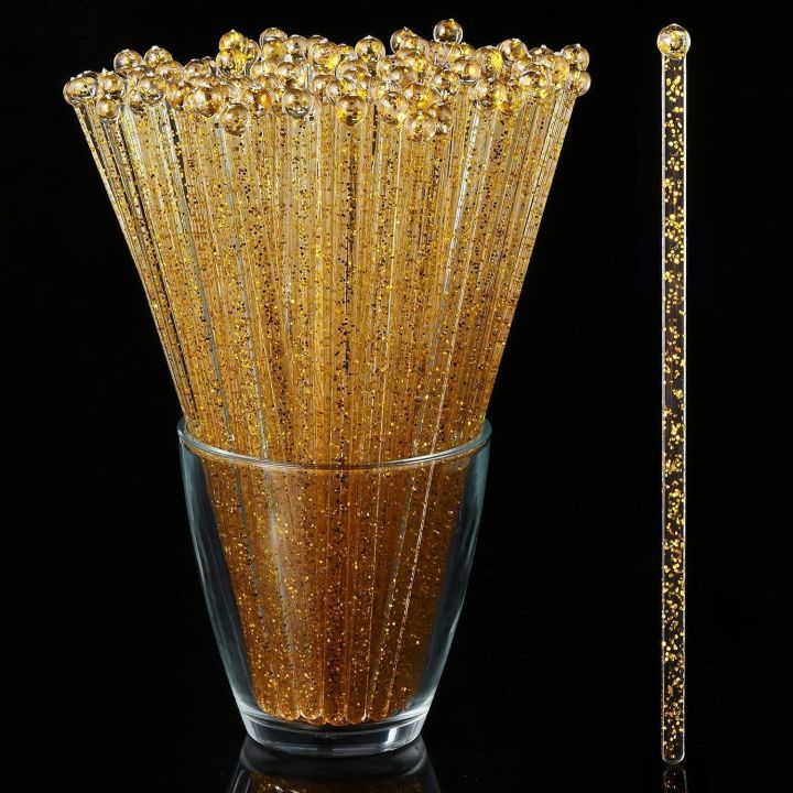 50 Counts Gold Glitter Plastic Swizzle Sticks, Crystal Cake Pops ...