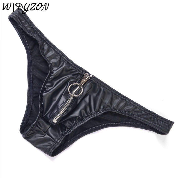 Men Sexy Briefs Underwear Zipper Faux Leather Mens Bikini Briefs ...