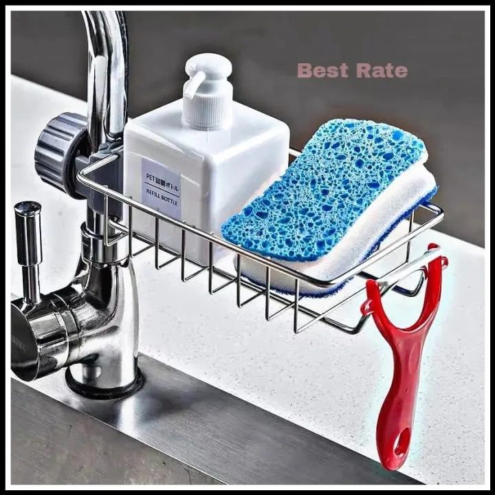 Stainless Steel Faucet Sponge Holder – Kitchen Sink Caddy for Dish Soap ...