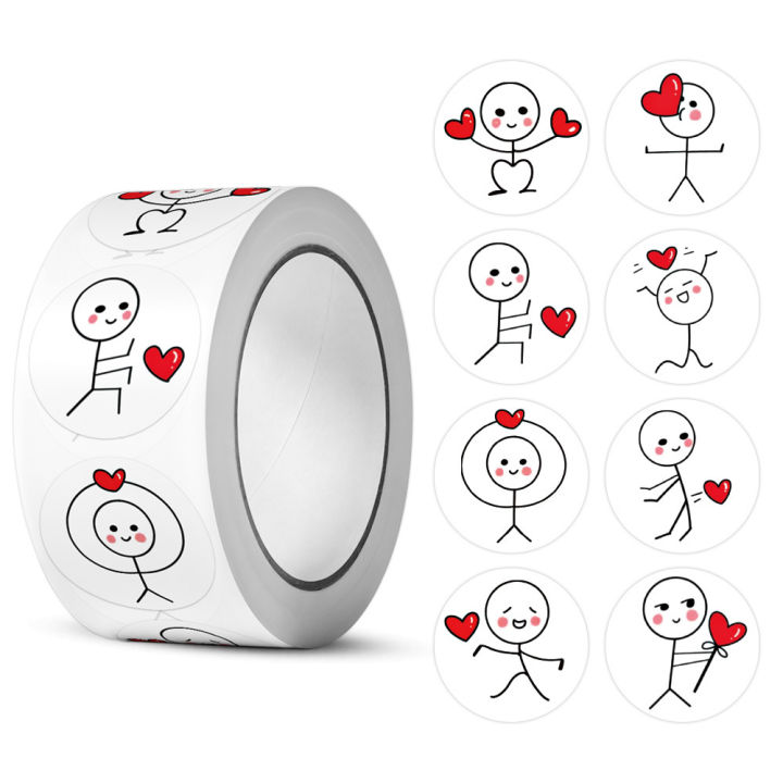 500pcs 20mm Cartoon Reward Sticker Roll Love Adhesive Labels Stickman ...