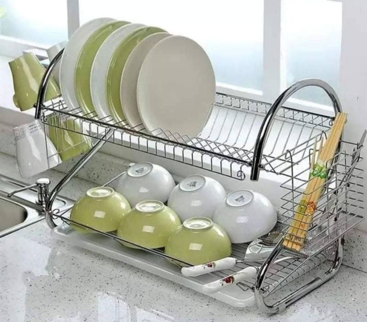 Silver 2 Layer Dish Drainer/ Silver Plate Rack/ Kitchen Silver Stand ...