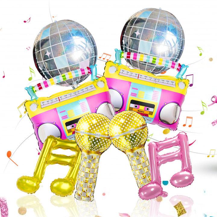 8pcs 80s 90s Radio Microphone Aluminum Film Balloons 4D Disco Ball ...