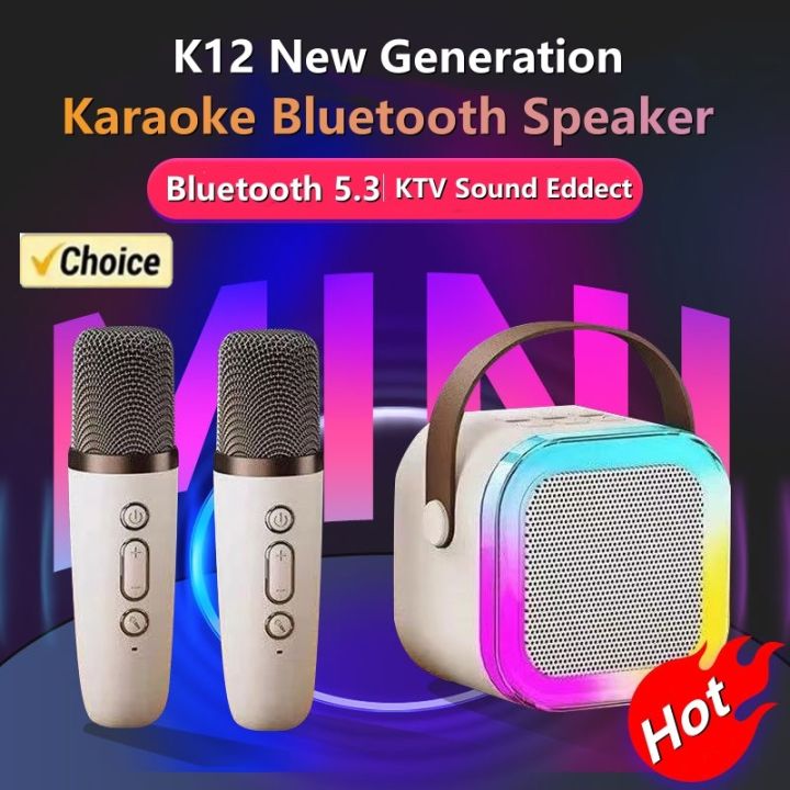 Bluetooth K12 Karaoke Machine Portable 5.3 PA Speaker System With Wireless Microphones Home ...