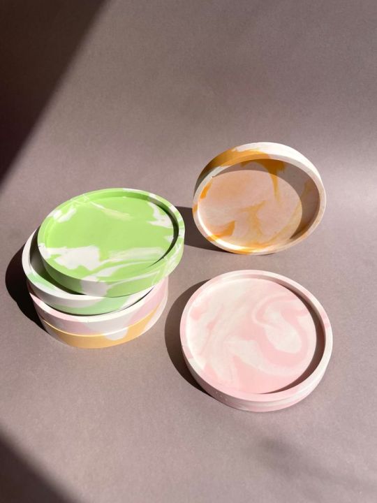 Small round Concrete coaster | Handmade Concrete Coaster Gift Plant ...