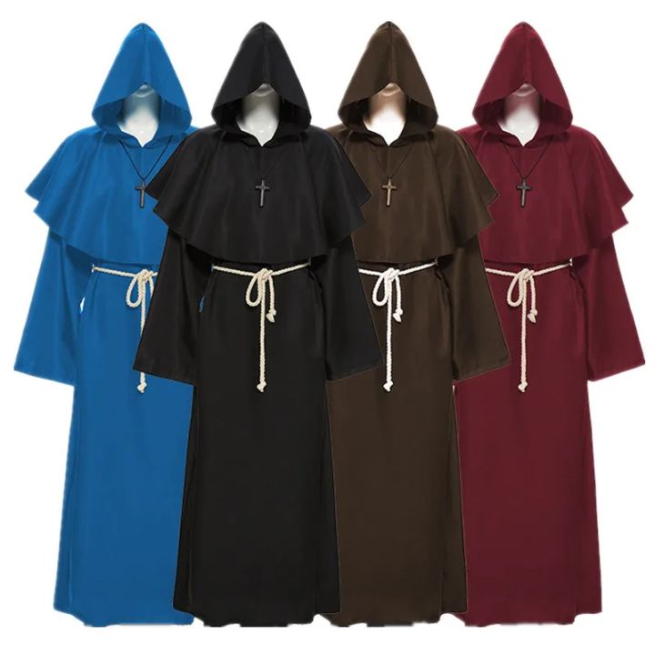 Wizard Costume Cosplay Medieval Hooded Robe Costume Monk Friar Robes ...