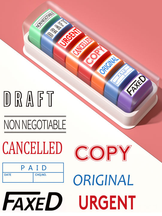 8 Office Stamp set Information Automatic inking rubber stamp set for ...