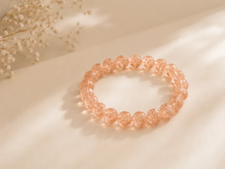 Elegant Peach Crackle Crystal Beads Bracelet for Women – 8mm Stretch ...