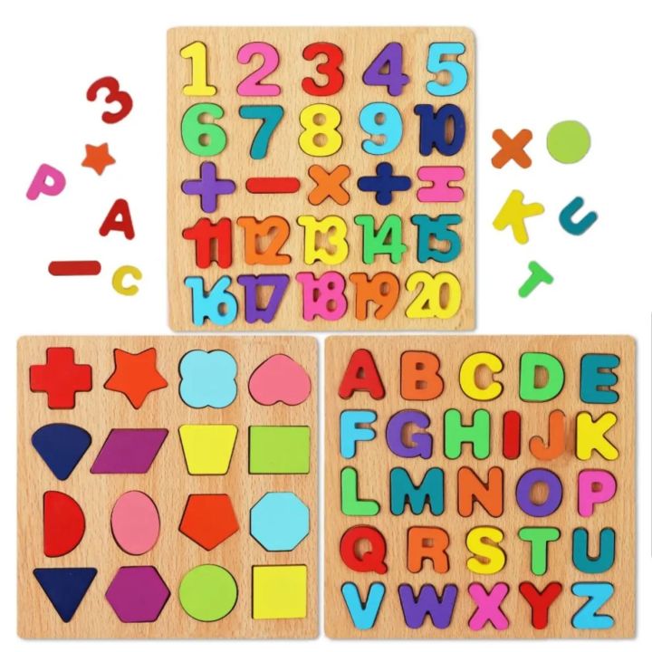 Pak of 3 educational wooden English Letters - English + Counting ...