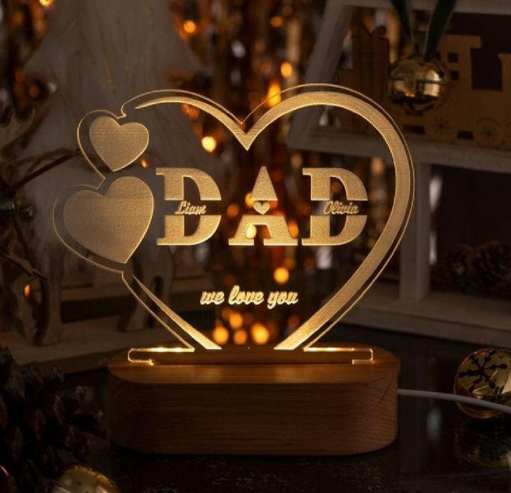 personalized dad lamp, custom heart night light, engraved dad gift, LED ...