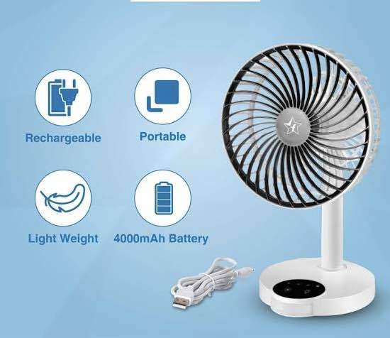 DP-7626 (RECHARGEABLE TABLE FAN) 4000mAh, With LED Night Light USB Fan ...