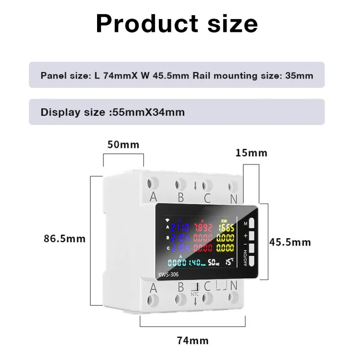 3 Phase Tuya WiFi Smart Energy Meter kWh Tester Power Factor Over Under ...