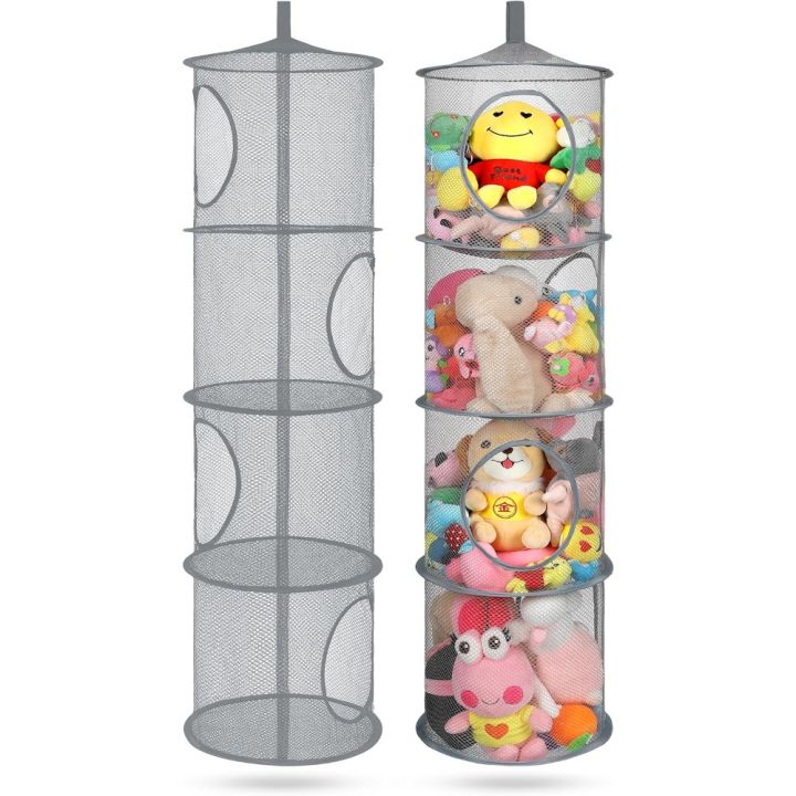Foldable Plush Animal Storage Net 4 Compartments Hanging Mesh Toy ...